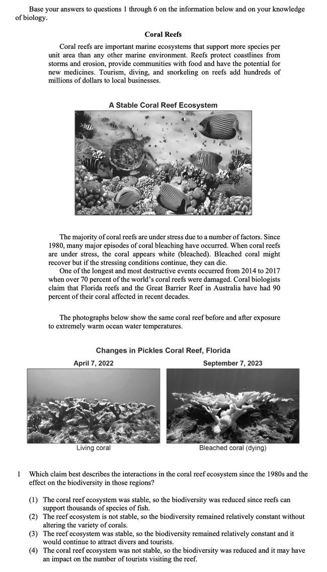 Coral Reefs Sample Cluster | NY Science Standards Wiki